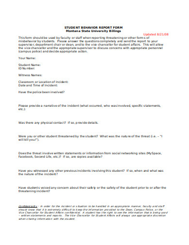 15+ Behaviour Report Templates in Google Docs | Word | Pages | DOC ...