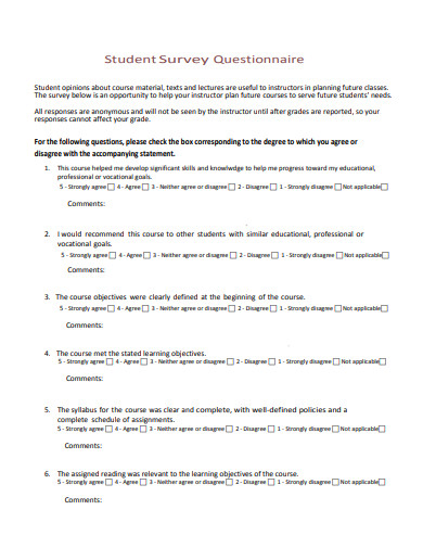 23+ Student Questionnaire Templates in Google Docs | Word | Pages | PDF