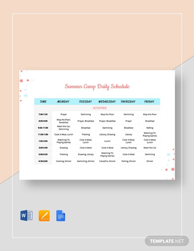 12+ Summer Schedule Templates in Google Docs | Word | Pages | PDF | XLS
