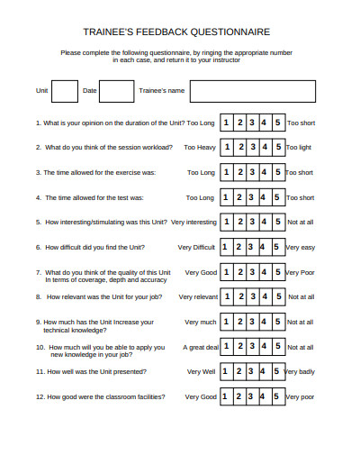 21+ Feedback Questionnaire Templates in PDF