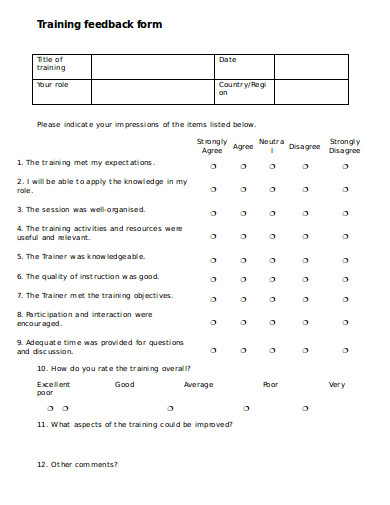 Training Feedback Form Template HQ Printable Documents