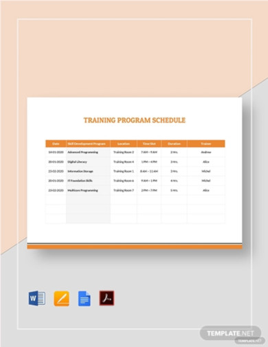 13+ Training Program Schedule Templates in Google Docs| Word | Pages | PDF