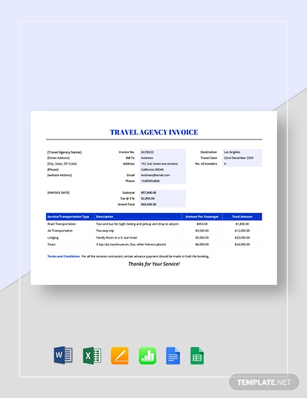 Travel Agency Invoice Template 23 Free Word PDF Excel Documents 