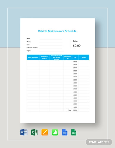 Vehicle Maintenance Schedule Template - 13+ Free Word, Excel, PDF ...