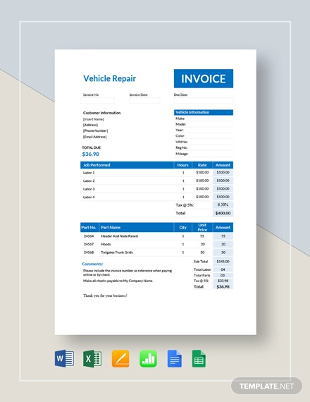 Repair Invoice Template - 13+ Word, Excel, PDF Documents Download