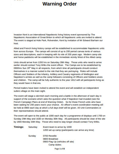 17+ Warning Order Templates - PDF, DOC