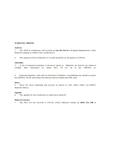 17+ Warning Order Templates - PDF, DOC