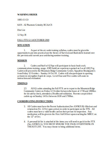 17+ Warning Order Templates - PDF, DOC