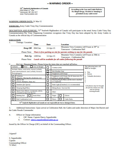 17+ Warning Order Templates - PDF, DOC