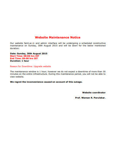 11+ Maintenance Notice Templates in PDF