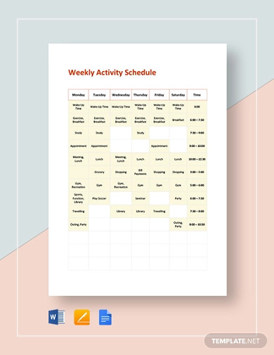 13 Activity Schedule Templates Word Excel PDF
