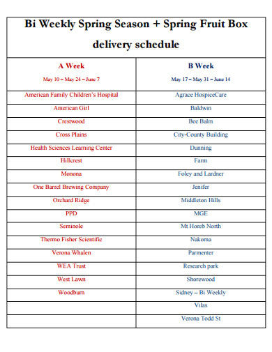 11+ Delivery Schedule Templates in Google Sheets | Google Docs | XLS ...