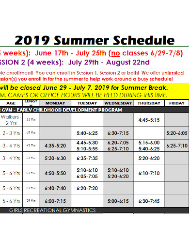 12+ Summer Schedule Templates in Google Docs | Word | Pages | PDF | XLS