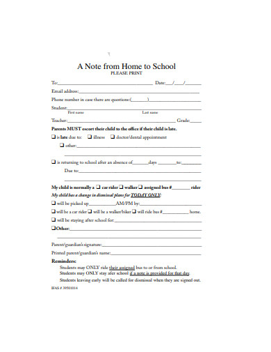 13+ School Absence Note Templates in PDF | Google Docs | Word | Pages