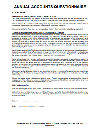 19+ Accounting Questionnaire Templates in PDF | Microsoft Word