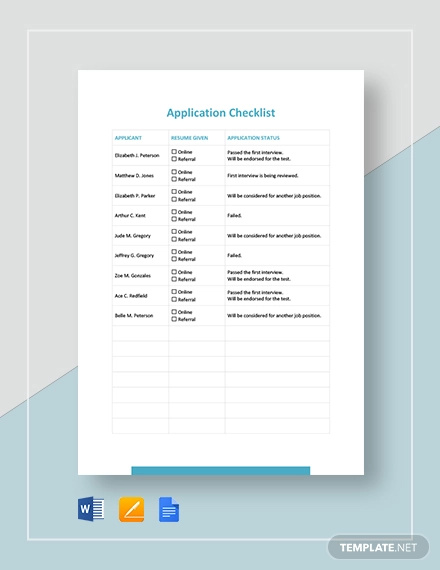 Application Checklist Template - 13+ Free Samples, Examples Format Download