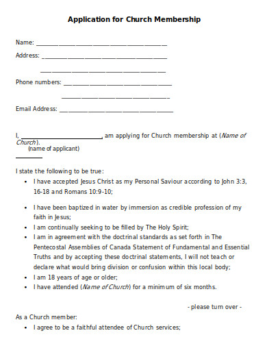 FREE 6+ Church Membership Application Form Templates in PDF | MS Word