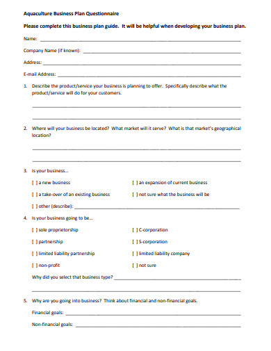 9+ Business Plan Questionnaire Templates in PDF | MS Word