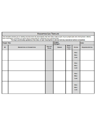 FREE 4+ Assumption Log Templates in PDF | MS Word