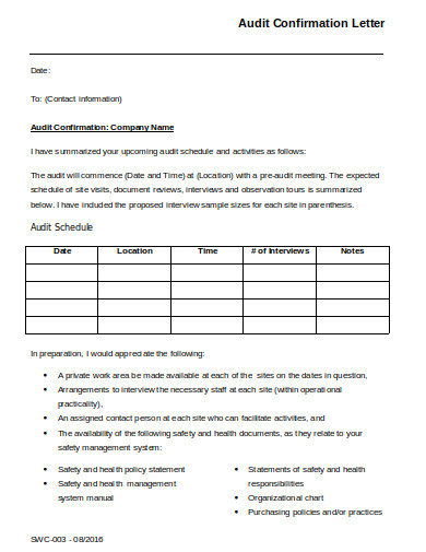 Audit Confirmation Letter Template Pdf – QUQK