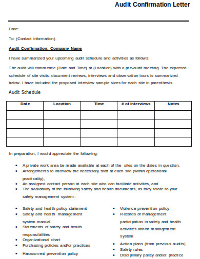 11 Audit Confirmation Templates In DOC Excel PDF
