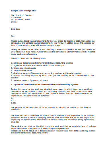 6+ Audit Findings Letter Templates in PDF | MS Word