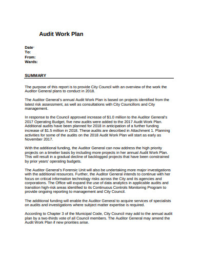 12+ Audit Work Plan Templates in PDF | DOC