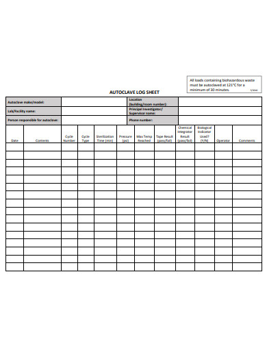 6 Autoclave Log Sheet Templates In PDF DOC