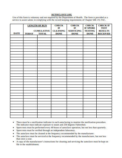 Printable Autoclave Log Sheet Template Printable Templates