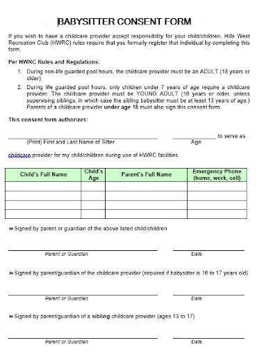 10+ Babysitter Form Templates in PDF | DOC