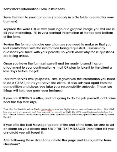 10+ Babysitter Form Templates in PDF | DOC