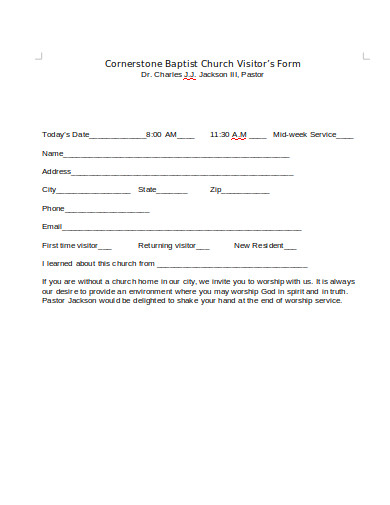 7+ Church Visitors Form Templates in PDF | DOC