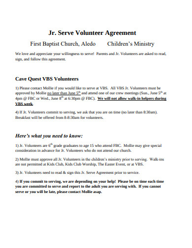 10+ Church Volunteer Agreement Templates in PDF | DOC