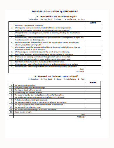 5+ Board Self-Evaluation Questionnaire Templates in PDF | DOC