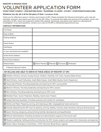 10+ Church Volunteer Application Form Templates in PDF | DOC
