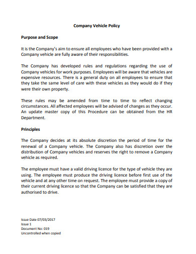 FREE 21+ Company Vehicle Policy Templates in PDF | MS Word | Google ...