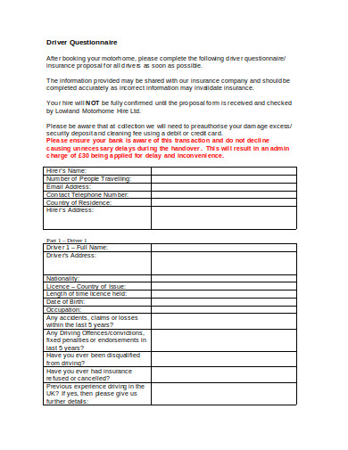 21+ Driver Questionnaire Templates in PDF | DOC | XLS
