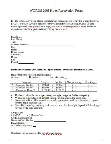 12+ Hotel Registration Form Templates in MS Word