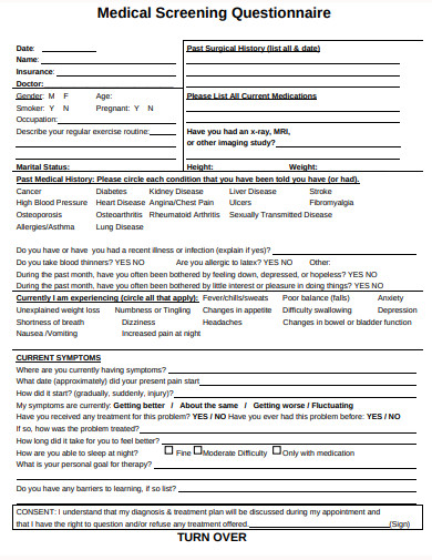16+ Medical Screening Questionnaire Templates in PDF | Microsoft Word
