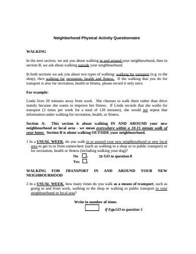 11+ Physical Activity Questionnaire Templates in PDF | MS Word | Free ...