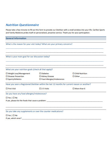 21+ Nutrition Questionnaire Templates in PDF | DOC