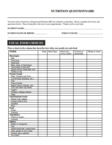 21+ Nutrition Questionnaire Templates in PDF | DOC