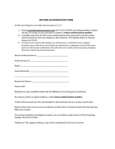 23+ Return Authorization Form Templates in Google Docs | Word | Pages | PDF