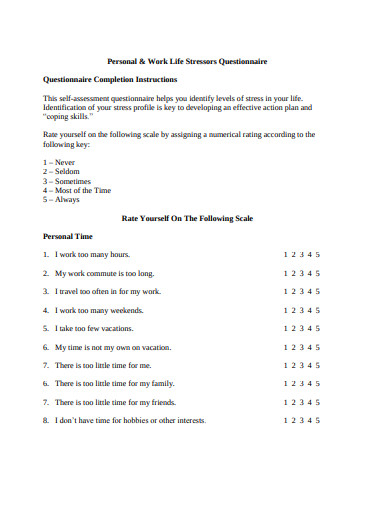 9+ Stress Assessment Questionnaire Templates in PDF
