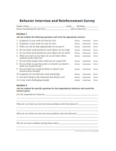 8+ Student Behavior Survey Templates in PDF