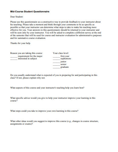 8+ Course Evaluation Questionnaire Templates in PDF | DOC