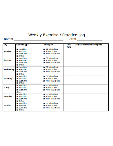 FREE 5+ Weekly Exercise Log Templates in PDF | MS Word