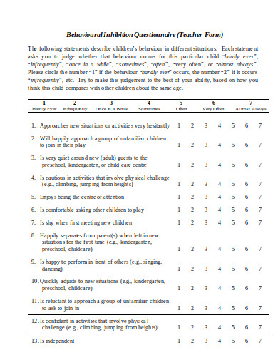 10+ Behaviour Questionnaire Templates in PDF | DOC