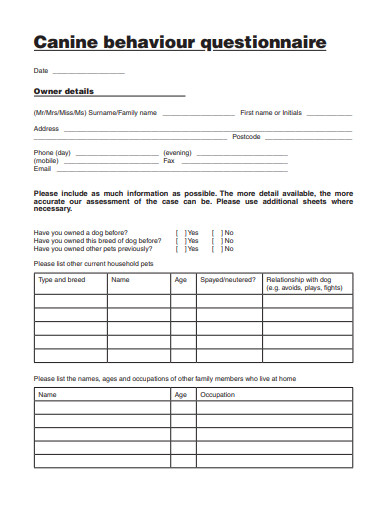 10+ Behaviour Questionnaire Templates in PDF | DOC