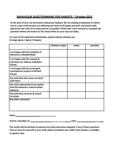 10+ Behaviour Questionnaire Templates in PDF | DOC